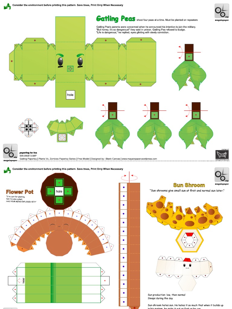 Gatling Pea - PVZ Papertoy - MIP PDF | PDF