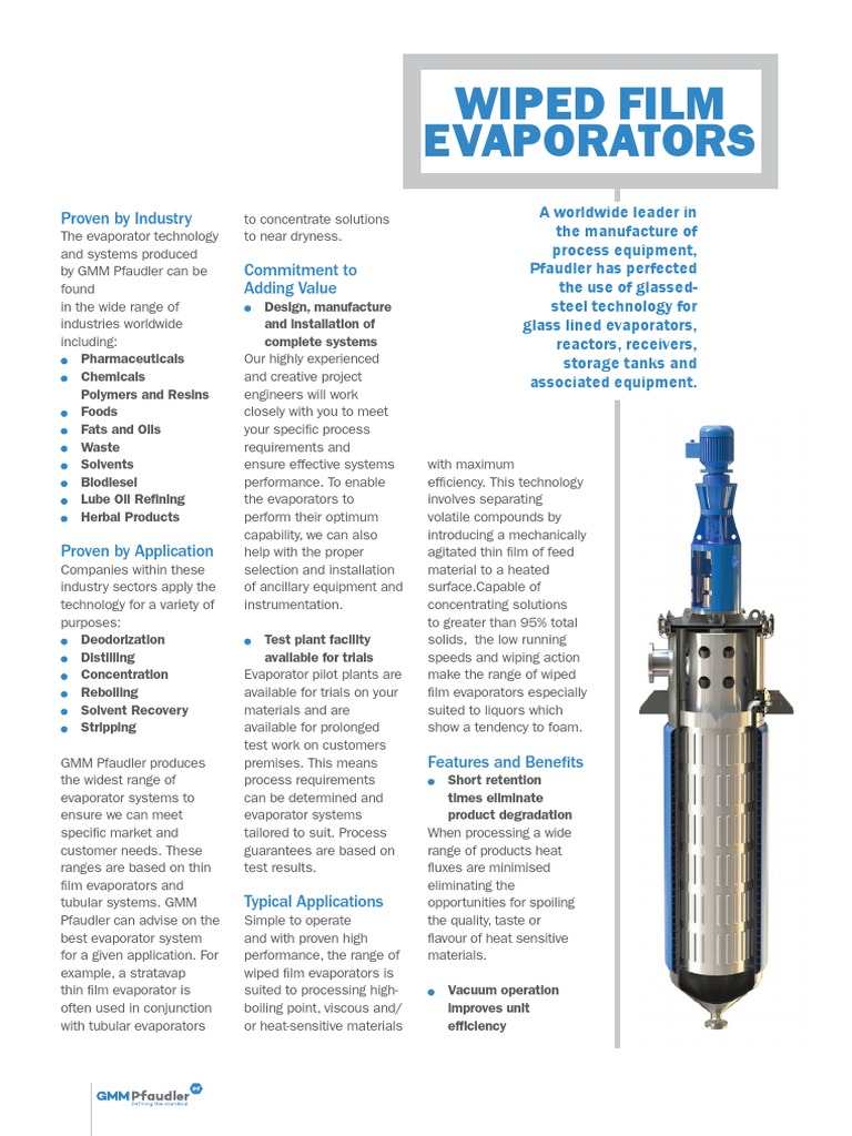 Wiped Film Evaporators Engineered Systems | PDF | Distillation | Vacuum