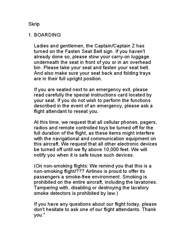 Fa Announcement | PDF | Flight Attendant | Aviation