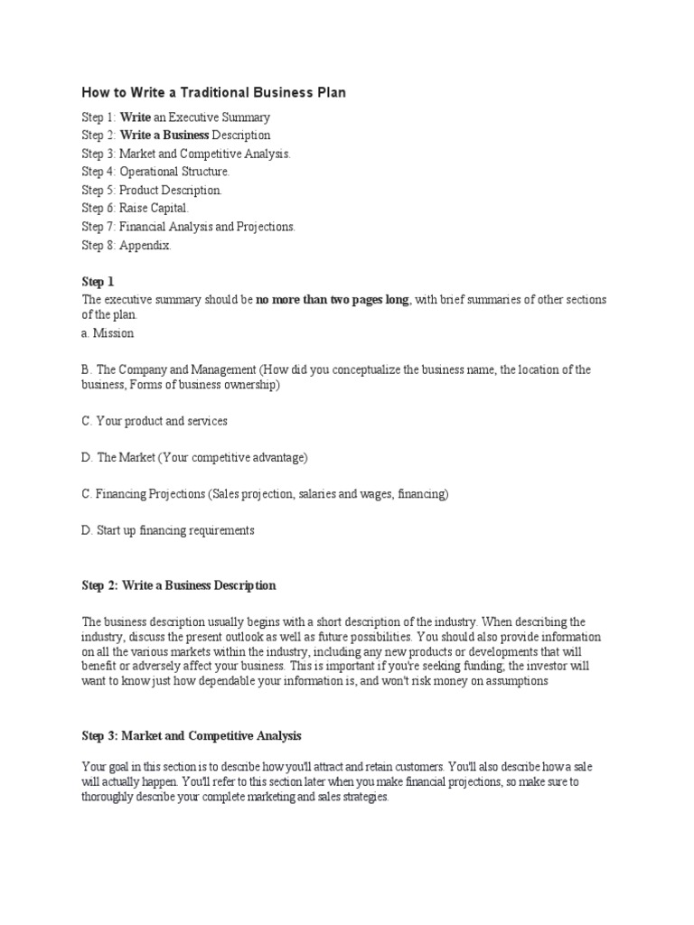 How To Write A Traditional Business Plan: Step 1 | Download Free PDF ...