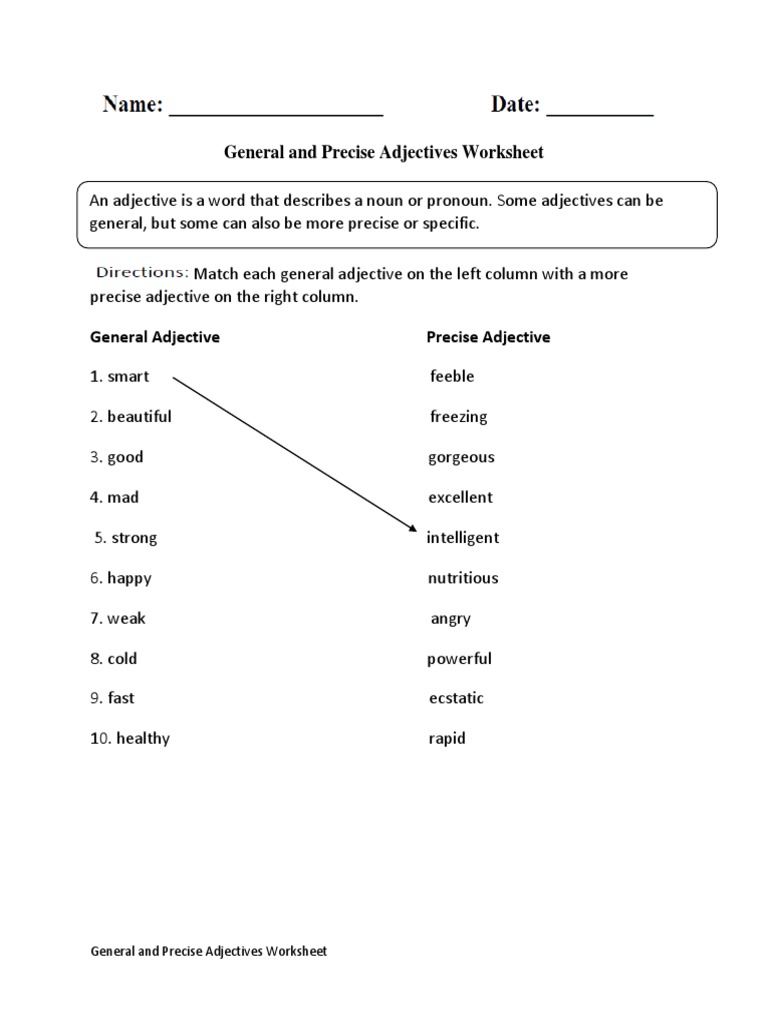 General and Precise Adjectives Worksheet | PDF