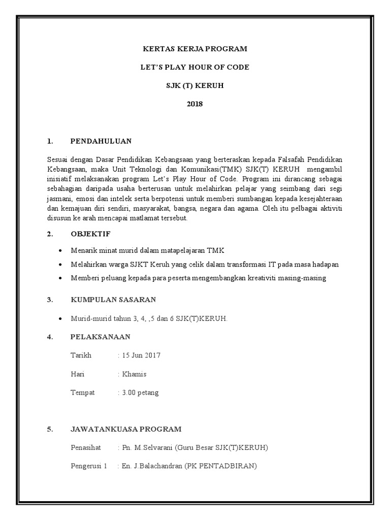 Kertas Kerja Program Let's Play Hour of Code | PDF | Karier ...