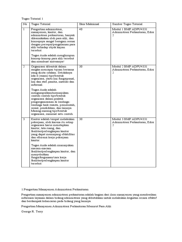 Tugas Tutorial 1 Adm Perkantoran 20192 | PDF | Karier & Perkembangan | Bisnis