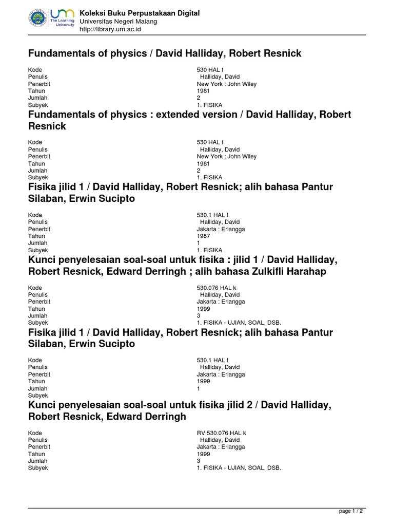 Koleksi Buku Fisika Halliday Resnick | PDF