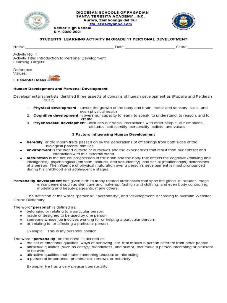 Per Dev Activity | PDF | Adolescence | Self Concept