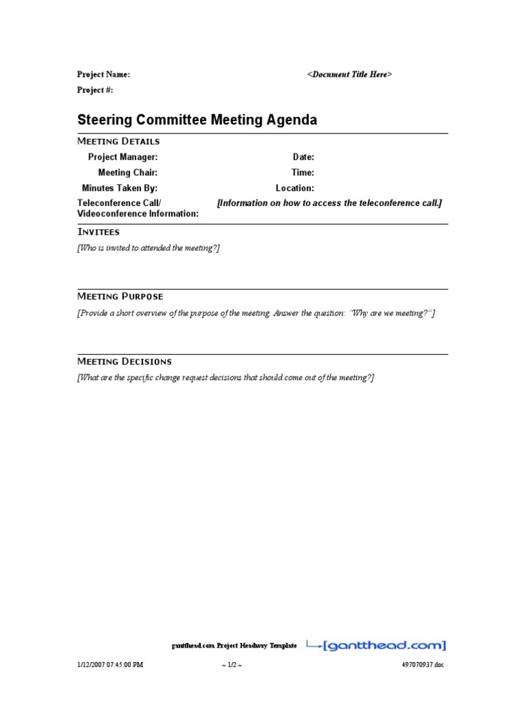 Steering Committee Meeting Agenda: Project Name: Project # | PDF ...