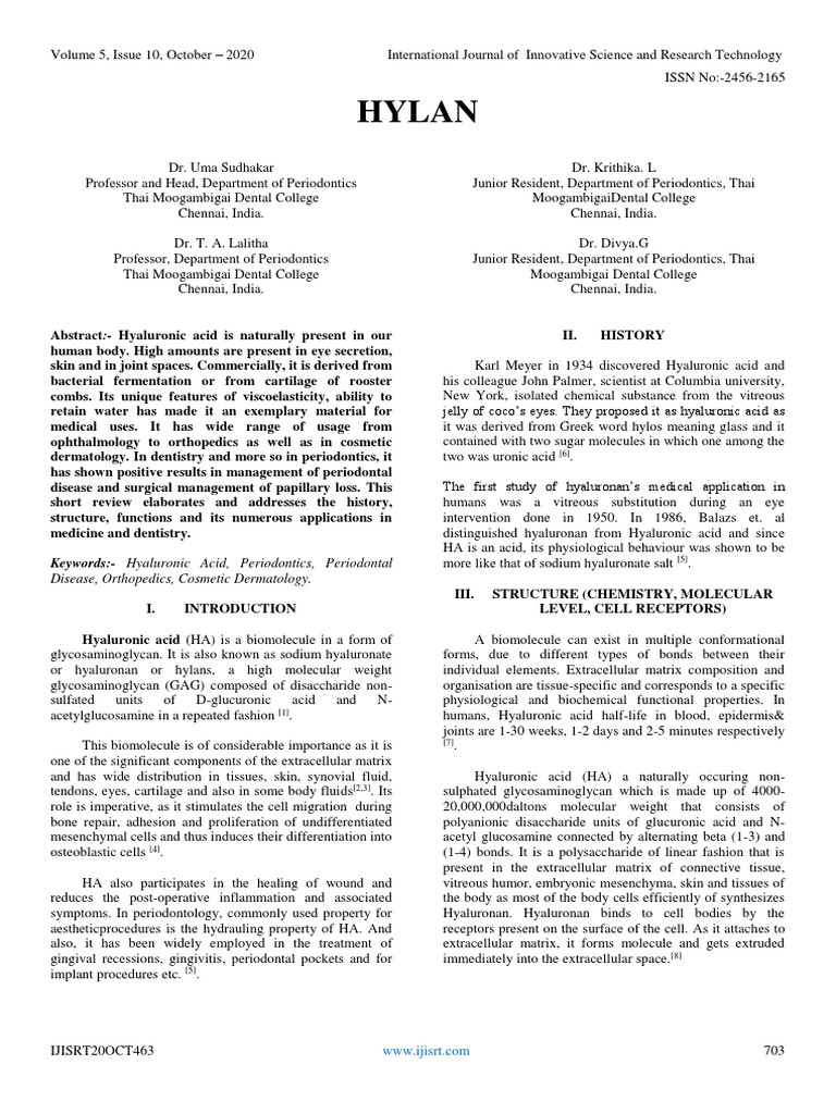 Hylan: Keywords:-Hyaluronic Acid, Periodontics, Periodontal | PDF ...