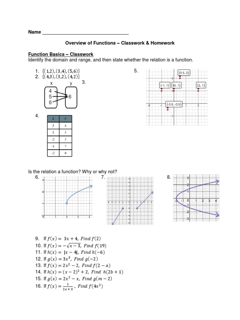 Algii - Overview of Functions CW HW - 2018 09 21 PDF | PDF | Function ...