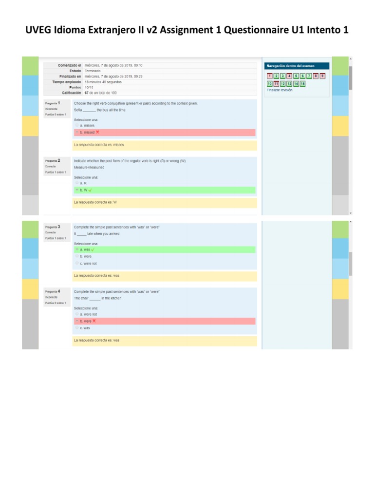 Assignment 1 Questionnaire U1 Intento 1 UVEG Idioma Extranjero II v2 PDF | PDF