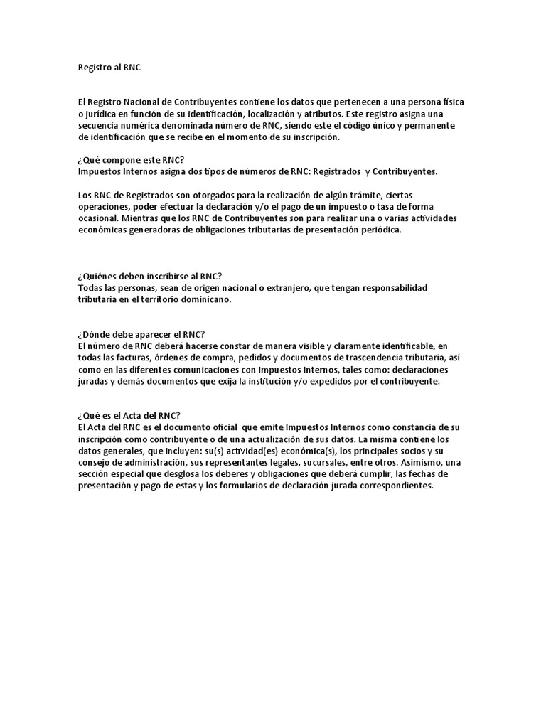 Registro Nacional Del Contribuyente RNC | PDF | Finanzas y dinero