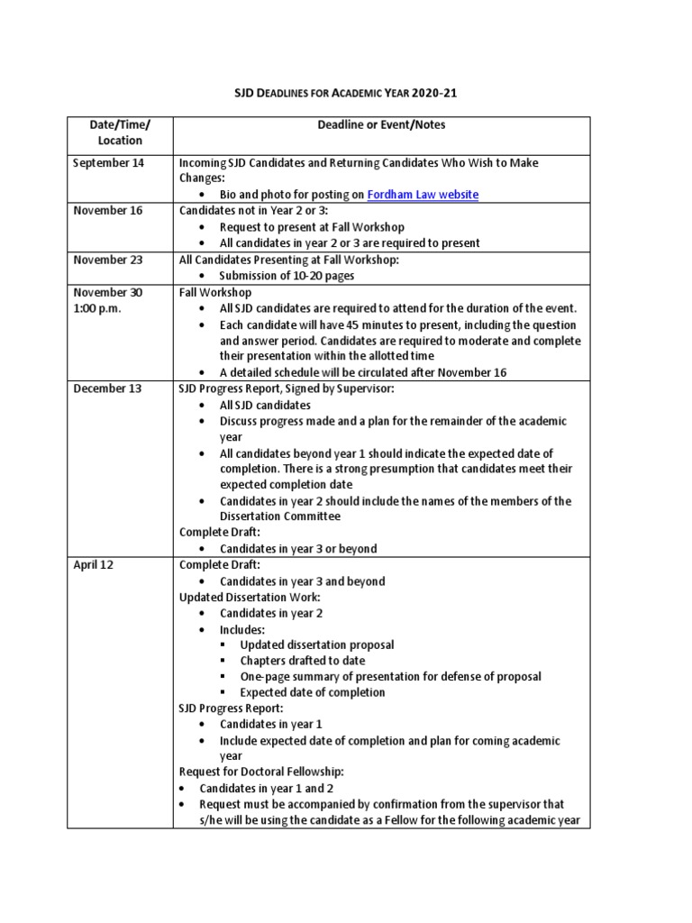SJD Deadlines 2020-21 Overview | PDF