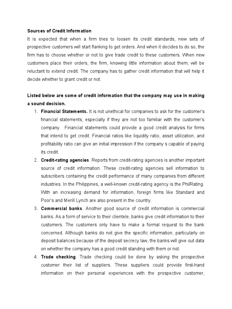 Sources of Credit Information | PDF | Banks | Financial Services