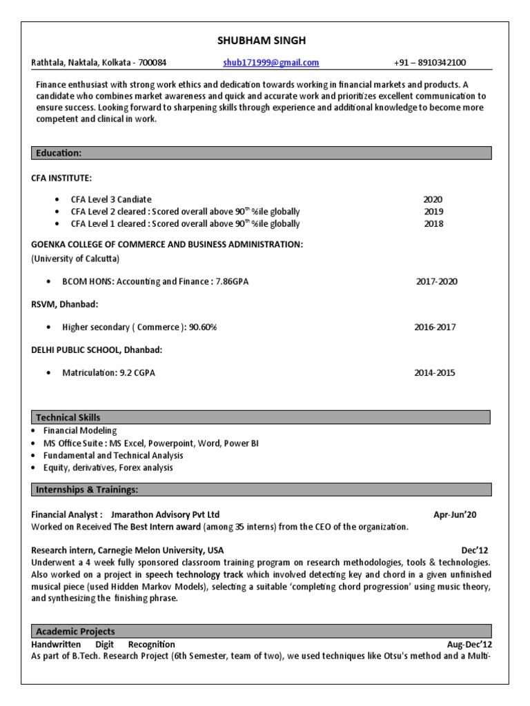 Internshala Resume Template1 | PDF | Learning | Cognition