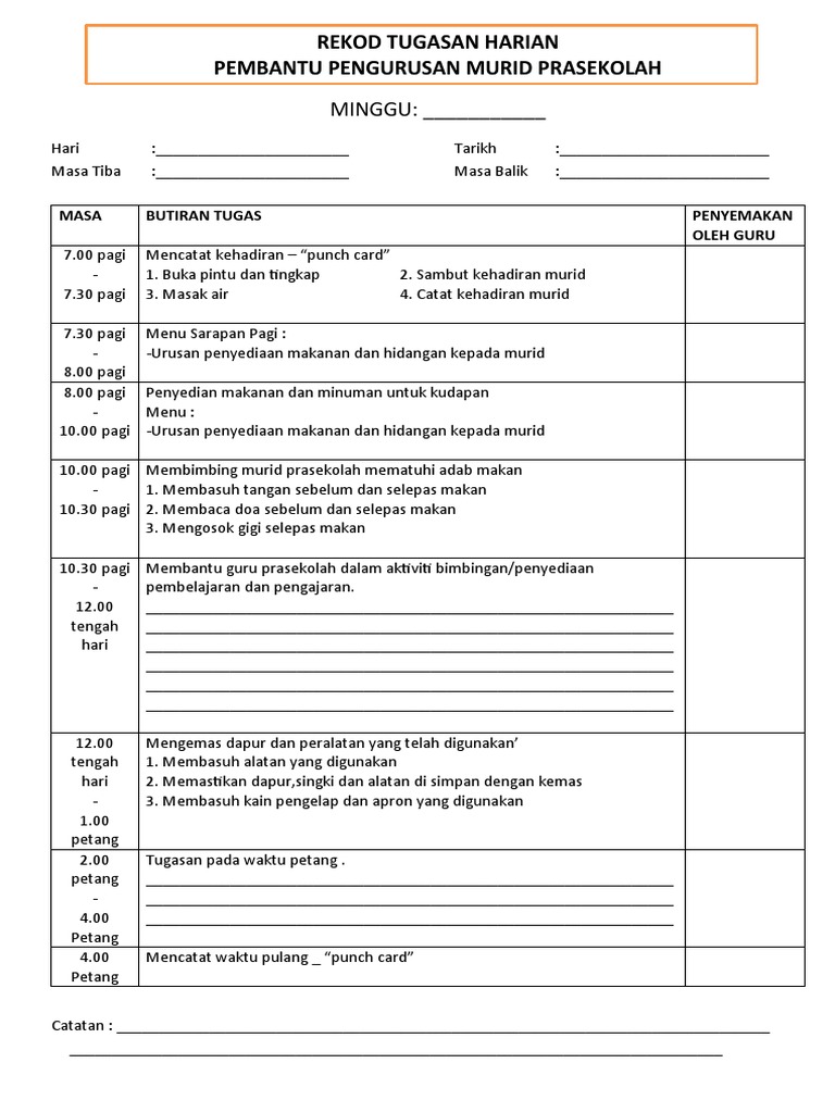 Rekod Tugasan Harian PPM | PDF