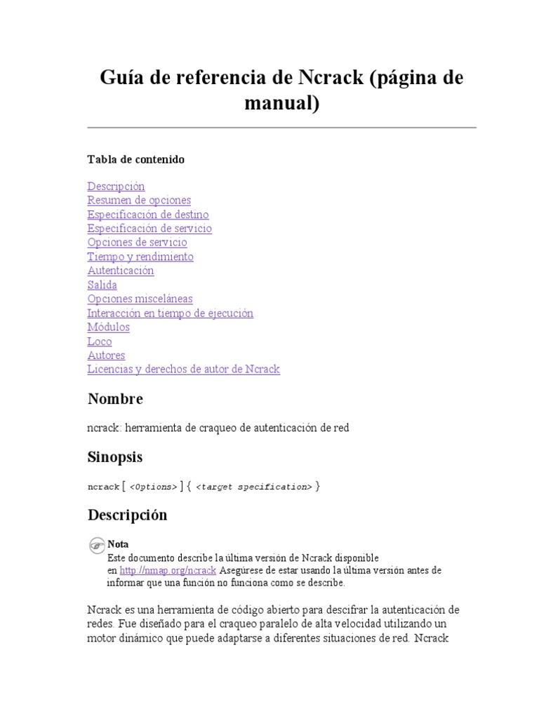 Guía de Referencia de Ncrack | PDF | Contraseña | Dirección IP