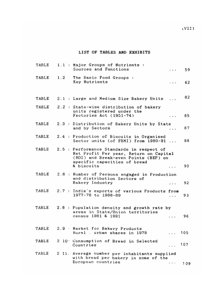 Major Tables and Exhibits in Bakery Industry Report | PDF | Bakery | Taxes