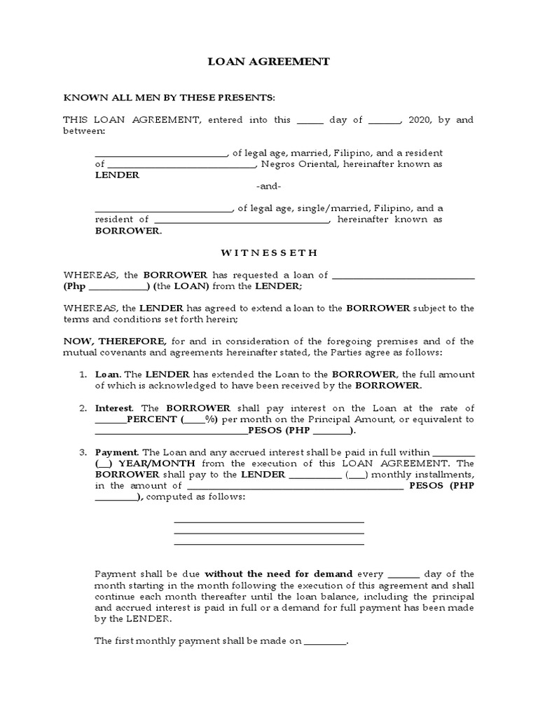 Sample LOAN AGREEMENT | PDF | Loans | Interest