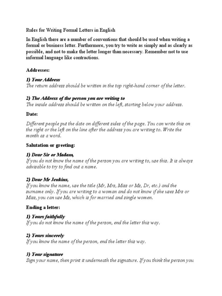Rules Formal Letter Writing | PDF