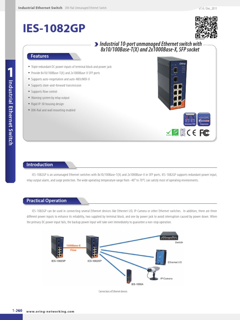 IES-1082GP: Industrial 10-Port Unmanaged Ethernet Switch With 8x10 ...
