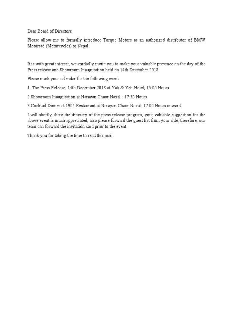 Invitation Board of Directors | PDF