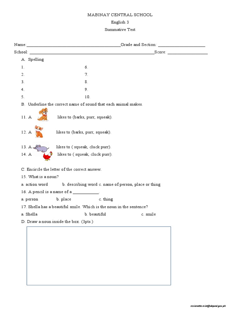 Mabinay Central School English Test | PDF