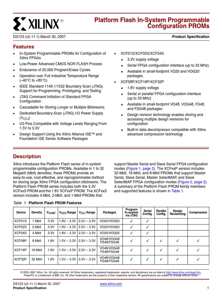 Platform Flash In-System Programmable Configuration Proms: Features | PDF | Field Programmable ...