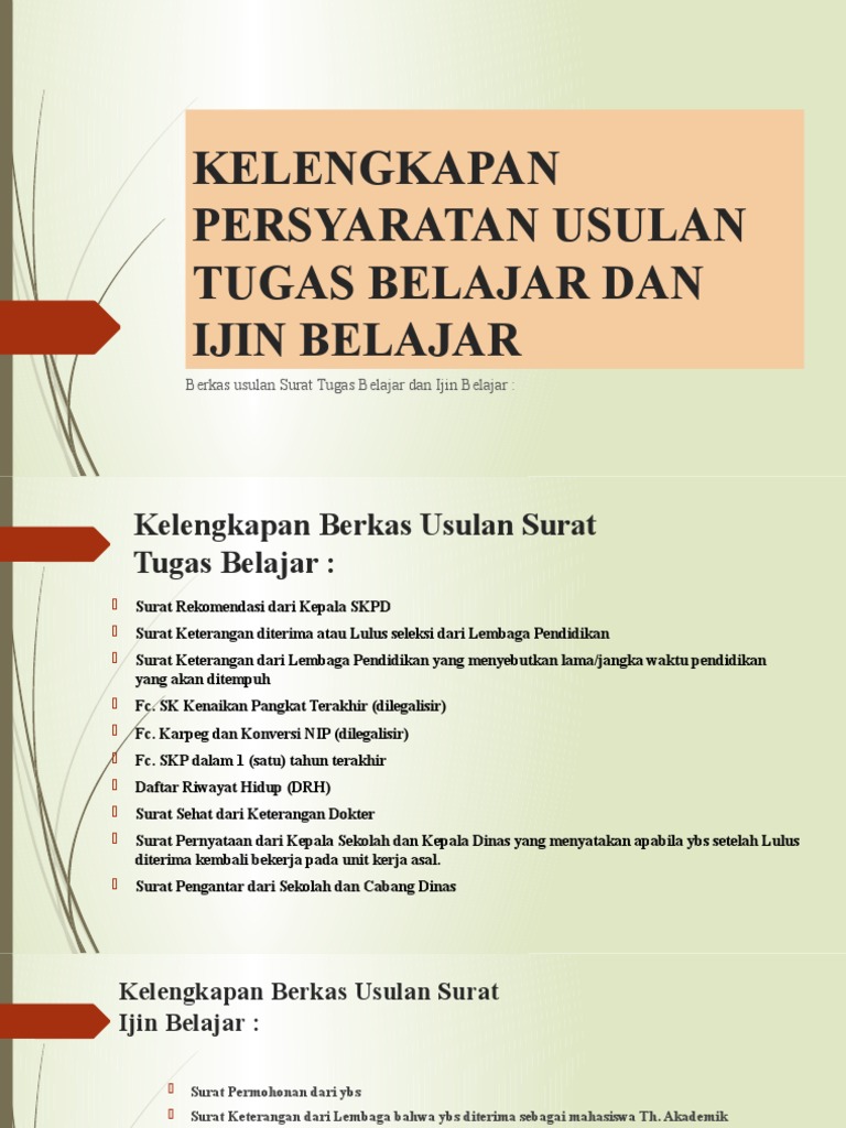 Kelengkapan Persyaratan Usulan Tugas Belajar Dan Ijin Belajar | PDF