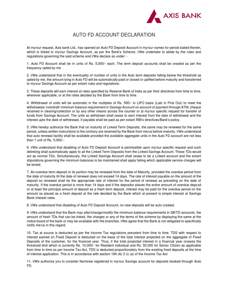 Auto FD Declaration | PDF | Financial Services | Banking