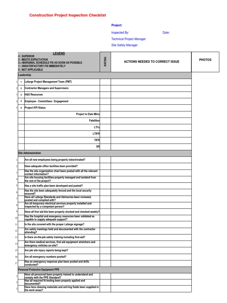 SoBo - Site Inspection Checklist | PDF | Personal Protective Equipment ...
