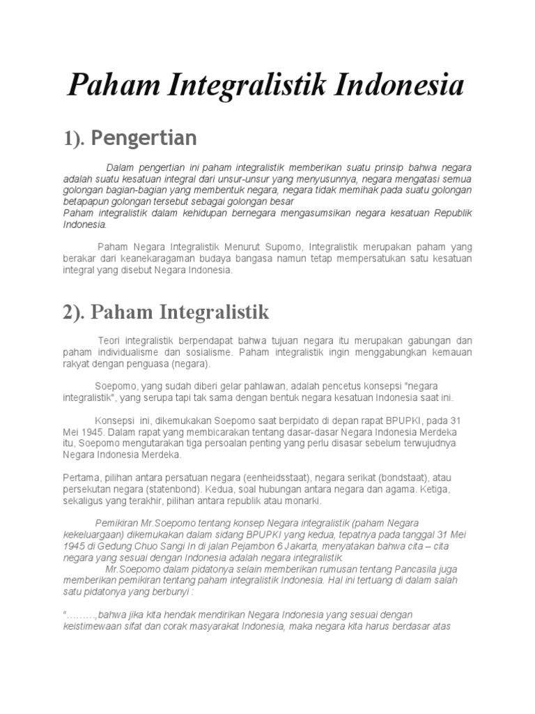 Paham Integralistik Indonesia | PDF