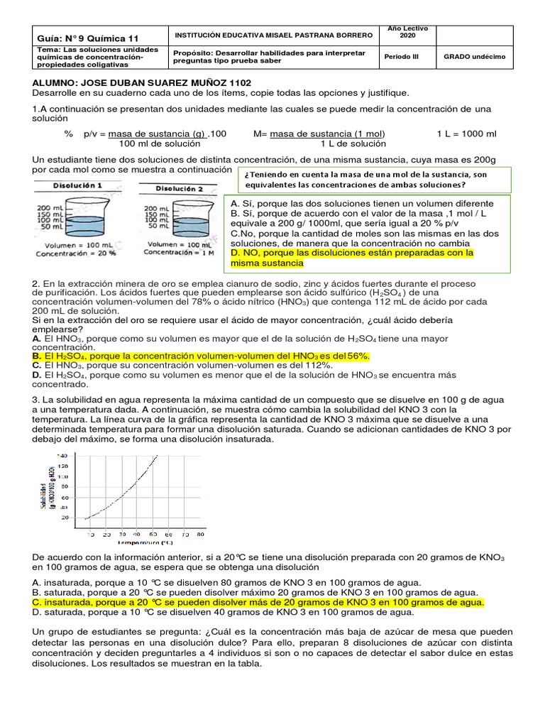 Guía 9 Quimica 3° Periodo PDF | PDF | Concentración | Destilación