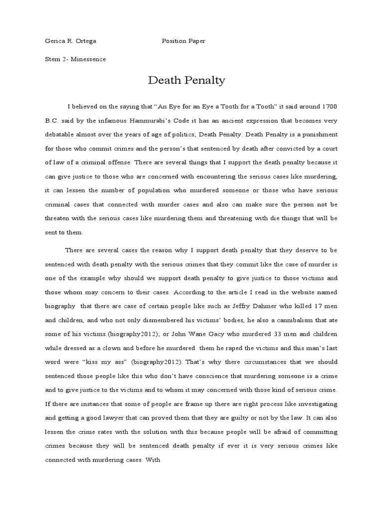 Position Paper | PDF | Capital Punishment | Murder