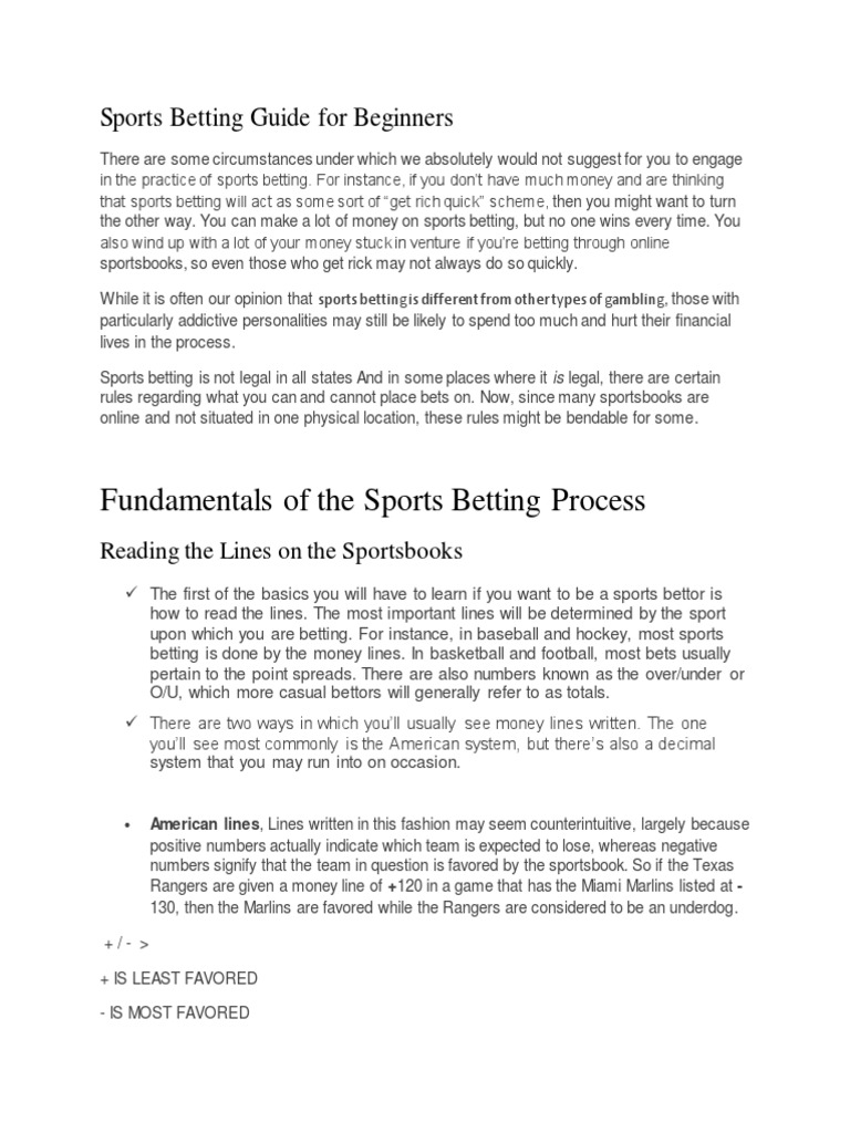Sports Betting Guide For Beginners Sheet | PDF | Sports Betting | Gambling