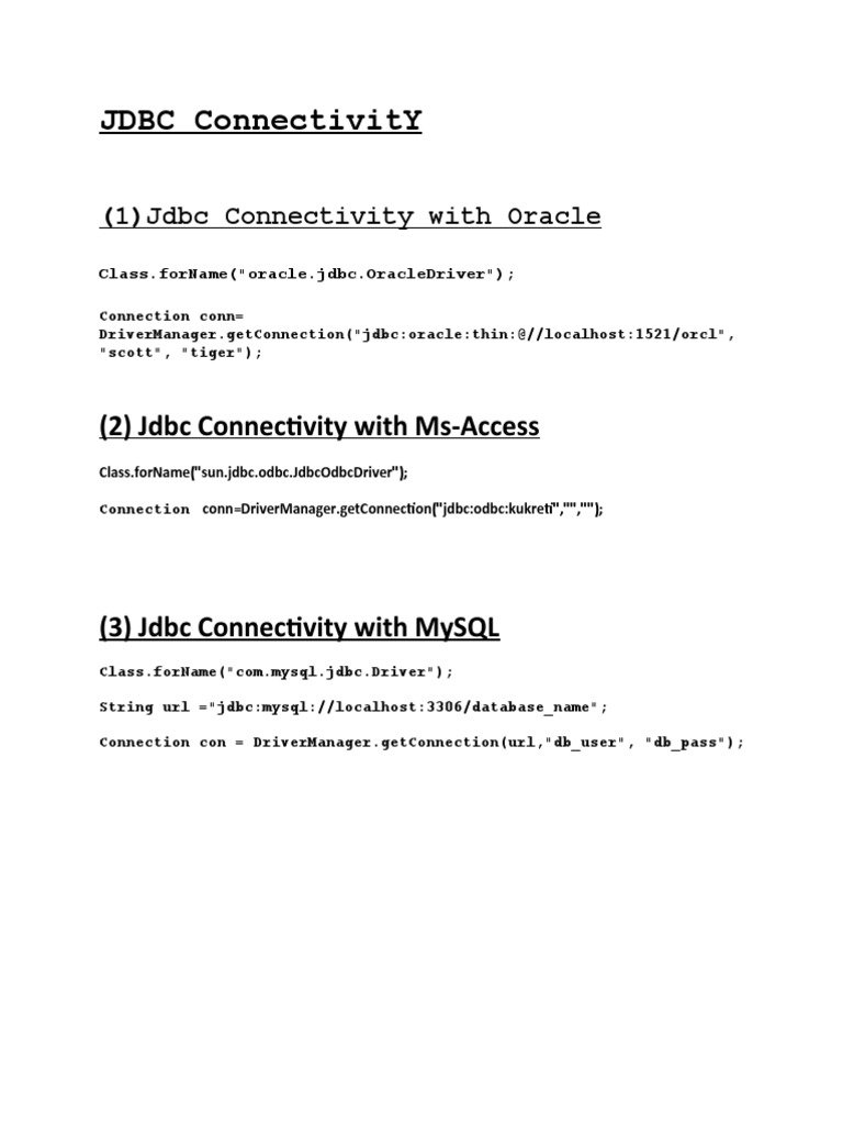 Jdbc Connectivity With Ms Access Pdf Parameter Computer Programming Database Transaction
