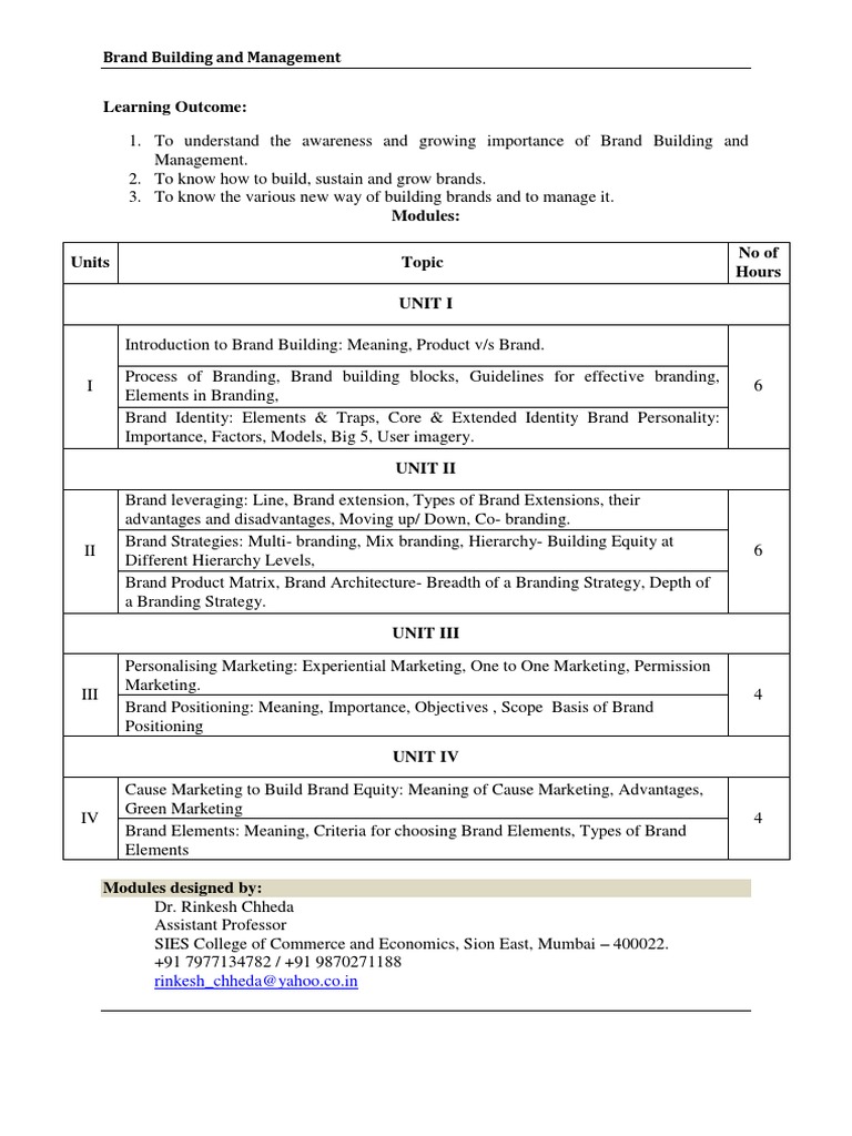 Brand Building and Brand Management Syllabus PDF | PDF | Brand | Marketing