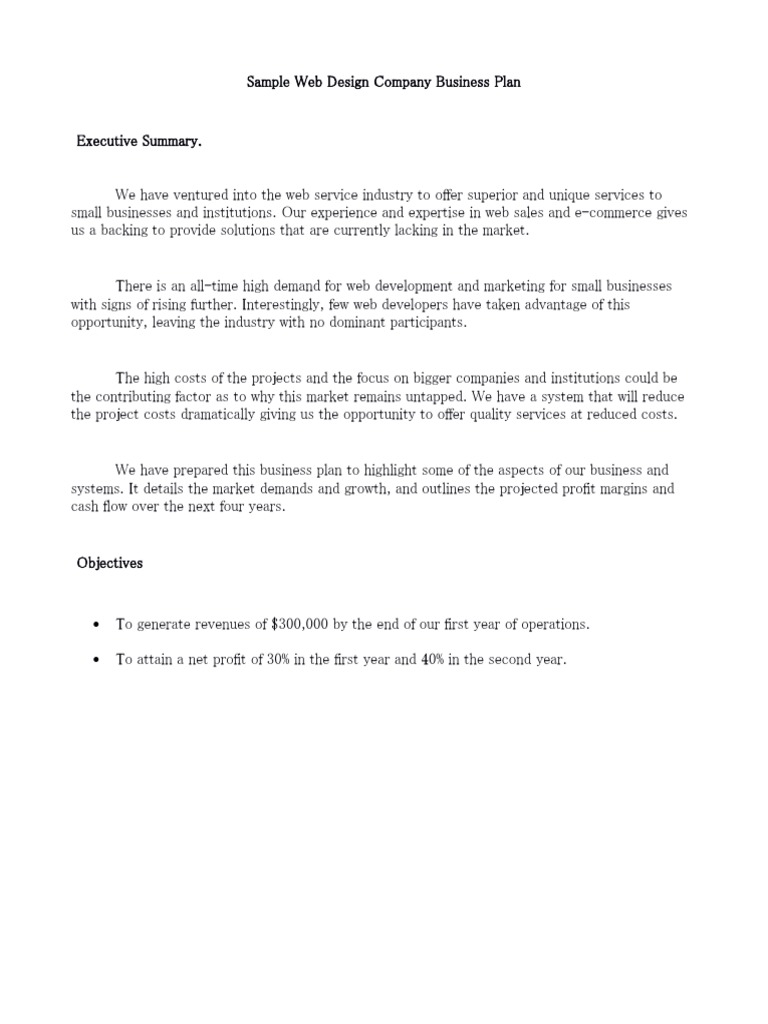Sample Web Design Company Business Plan | PDF | Marketing | Internet