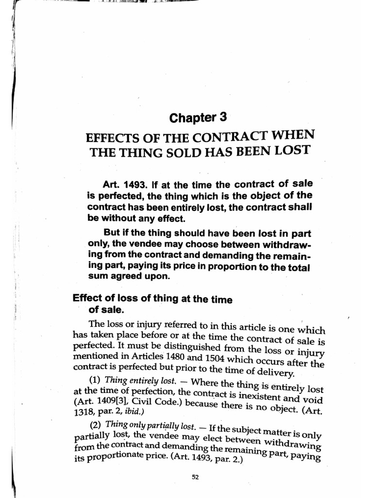 Effects of The Contract When The Thing Sold Has Been Lost | PDF