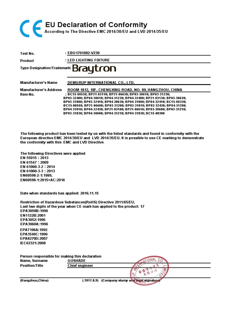 Led Panel Light-EU Declaration | PDF