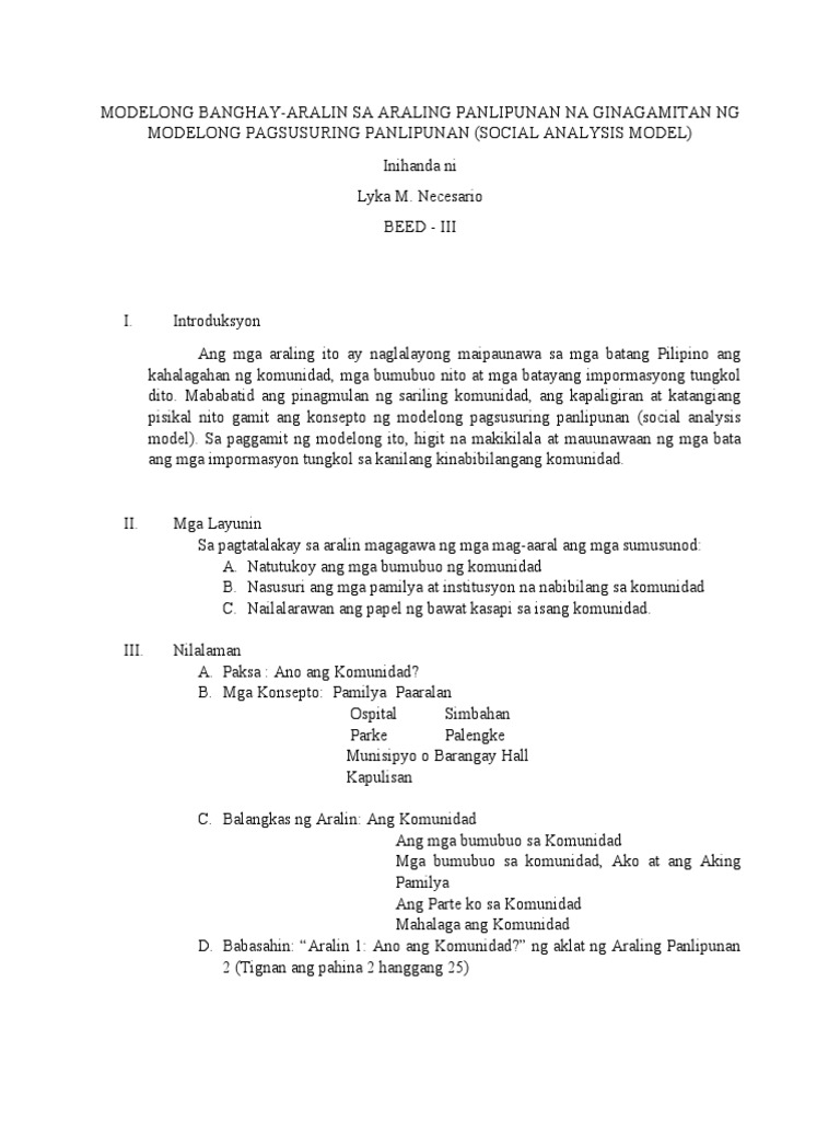 Lesson Plan Sa Araling Panlipunan | PDF