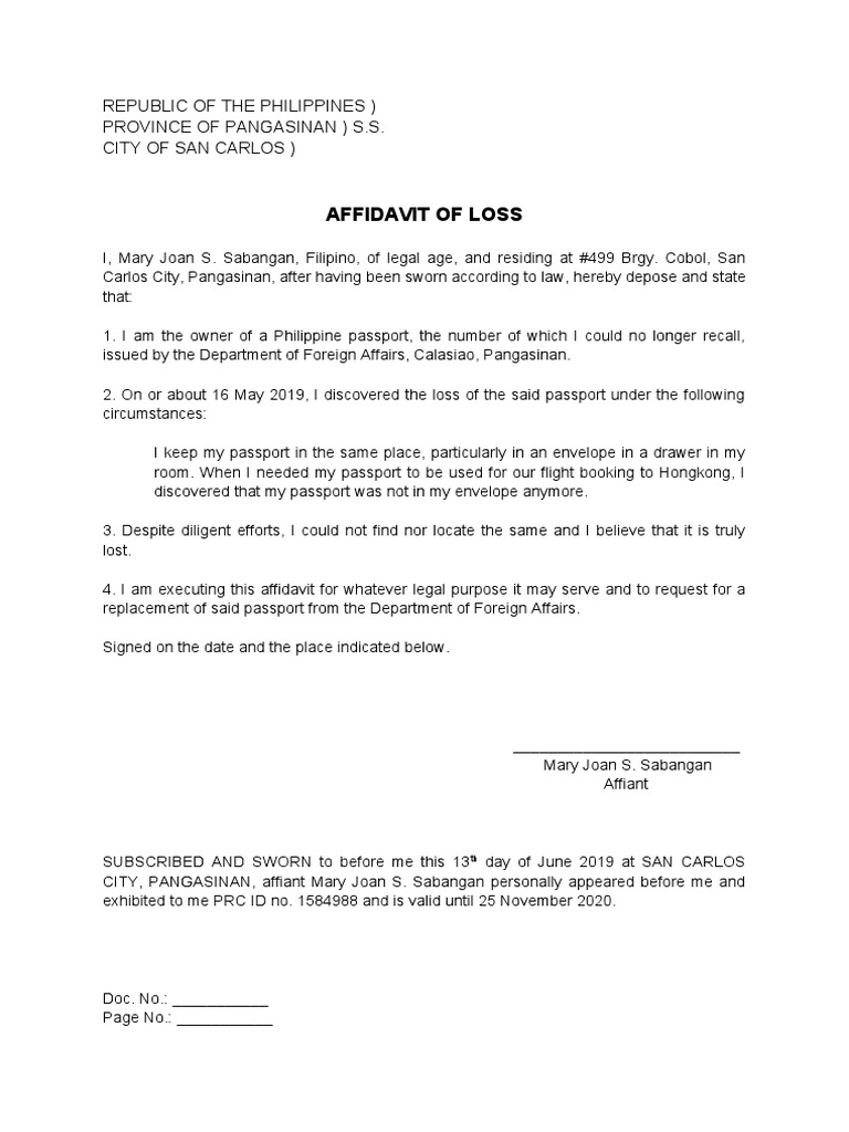 Affidavit of Loss | PDF