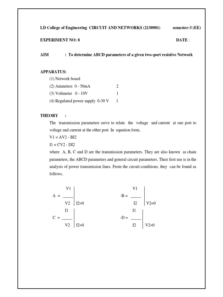 LD College of Engineering CIRCUIT AND NETWORKS (2130901) Semester-3 (EE ...