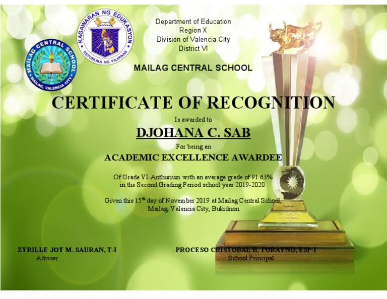 Certificate of Recognition For Honors | PDF