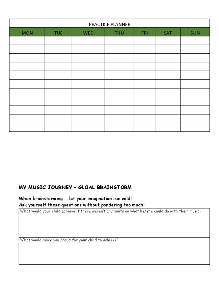Practice Planner MON TUE WED THU FRI SAT SUN | PDF