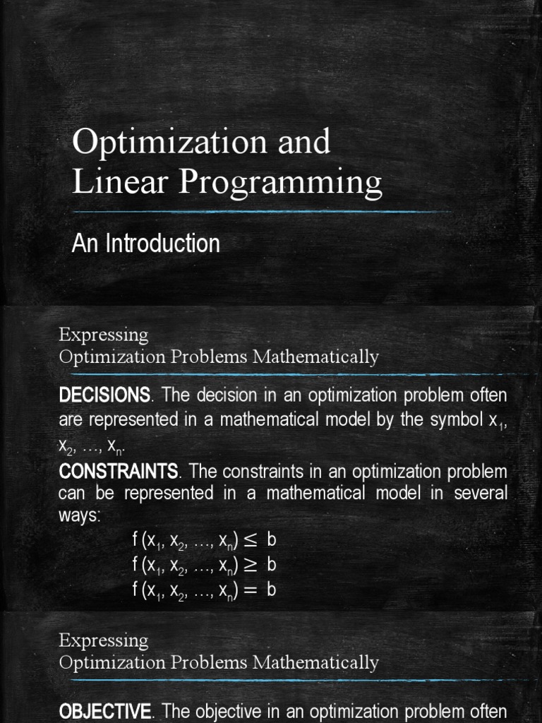 Optimization and Linear Programming: An Introduction | PDF | Mathematical Optimization | Linear ...