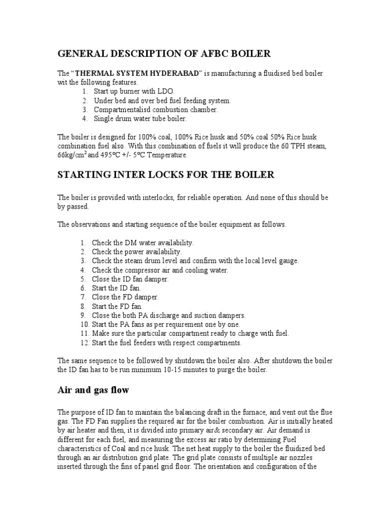 General Description of Afbc Boiler | PDF | Boiler | Combustion