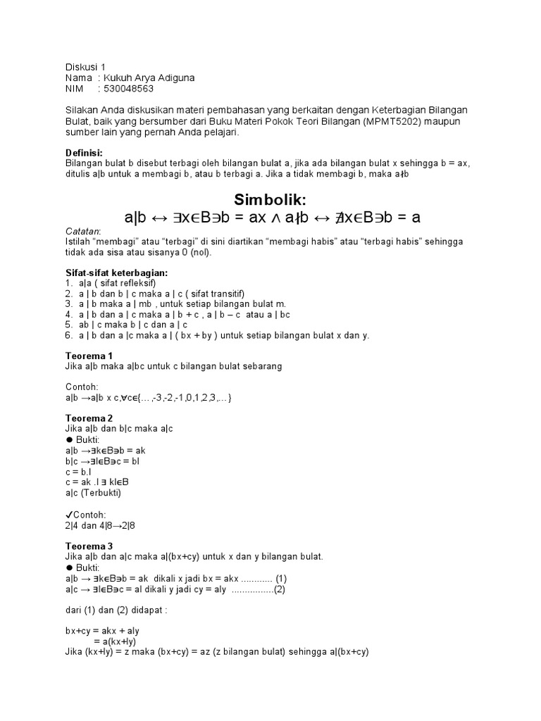 Keterbagian Bilangan Bulat: Teori & Contoh | PDF | Metode & Bahan Ajar | Sains & Matematika