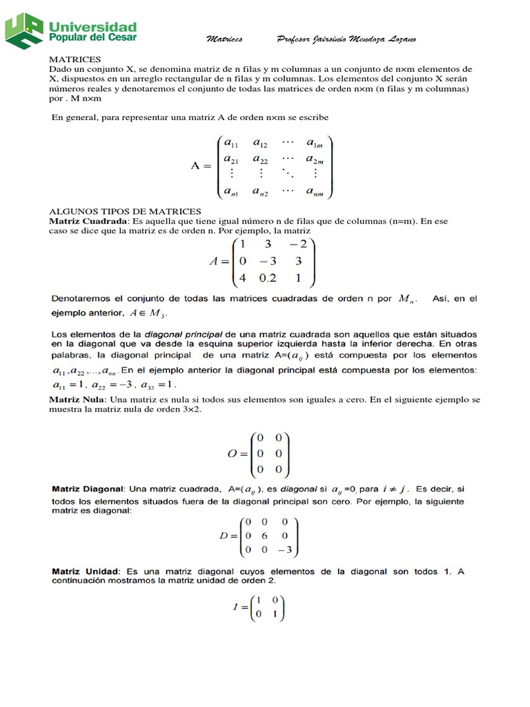 Algebra de Matrices PDF | PDF | Matriz (Matemáticas) | Álgebra lineal