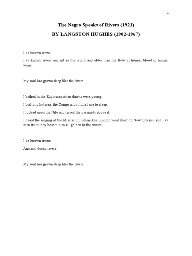 The Negro Speaks of Rivers (1921) BY LANGSTON HUGHES (1902-1967) | PDF ...