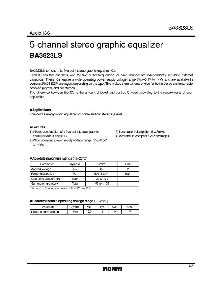 Ba3822ls 5 Channel Graphic Equalizer, Stereo | PDF | Equalization ...