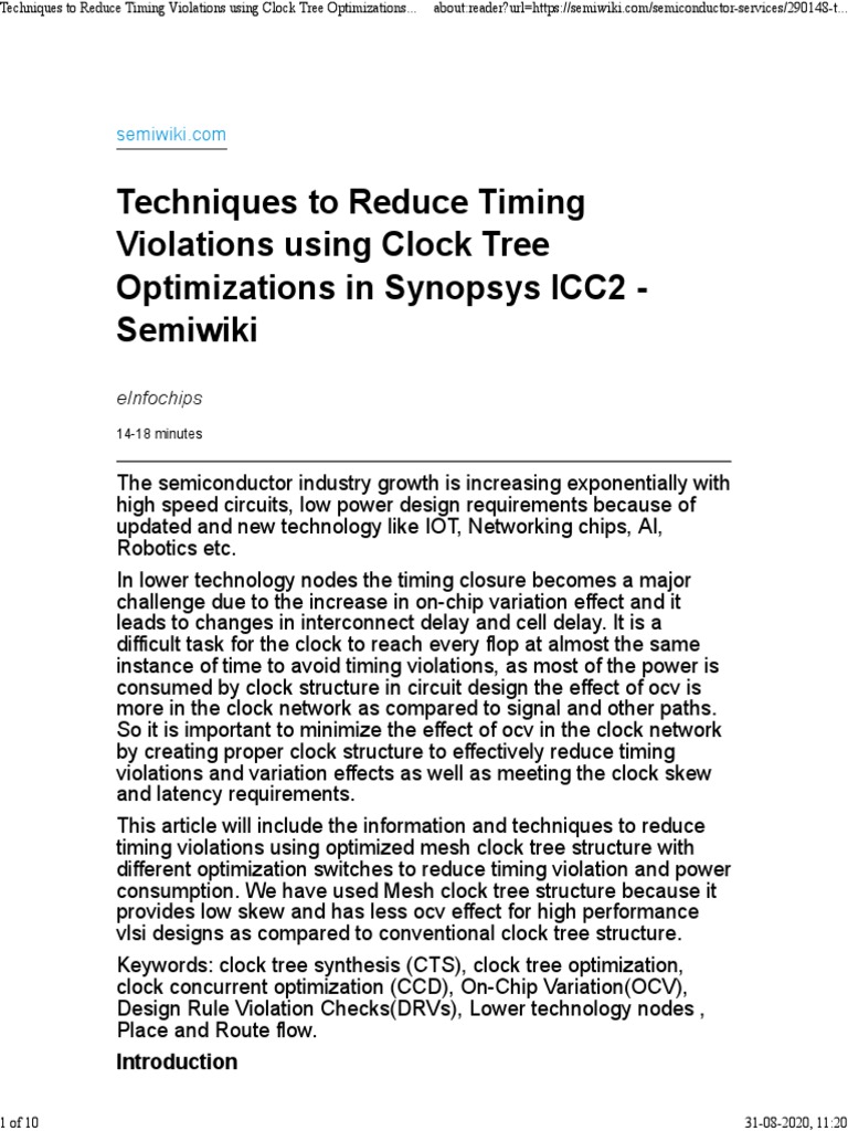 Techniques To Reduce Timing Violations Using Clock Tree Optimizations In Synopsys Icc2 Pdf 3887